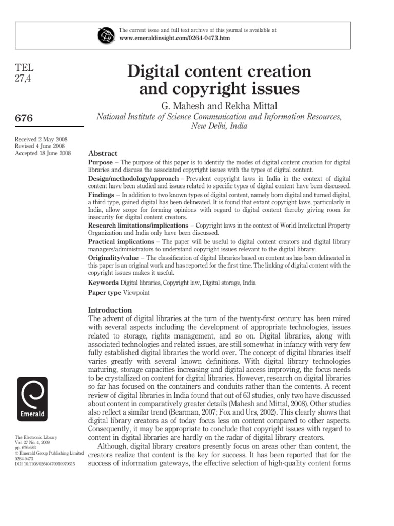 Digital Content Creation and Copyright Issues | PDF | Copyright