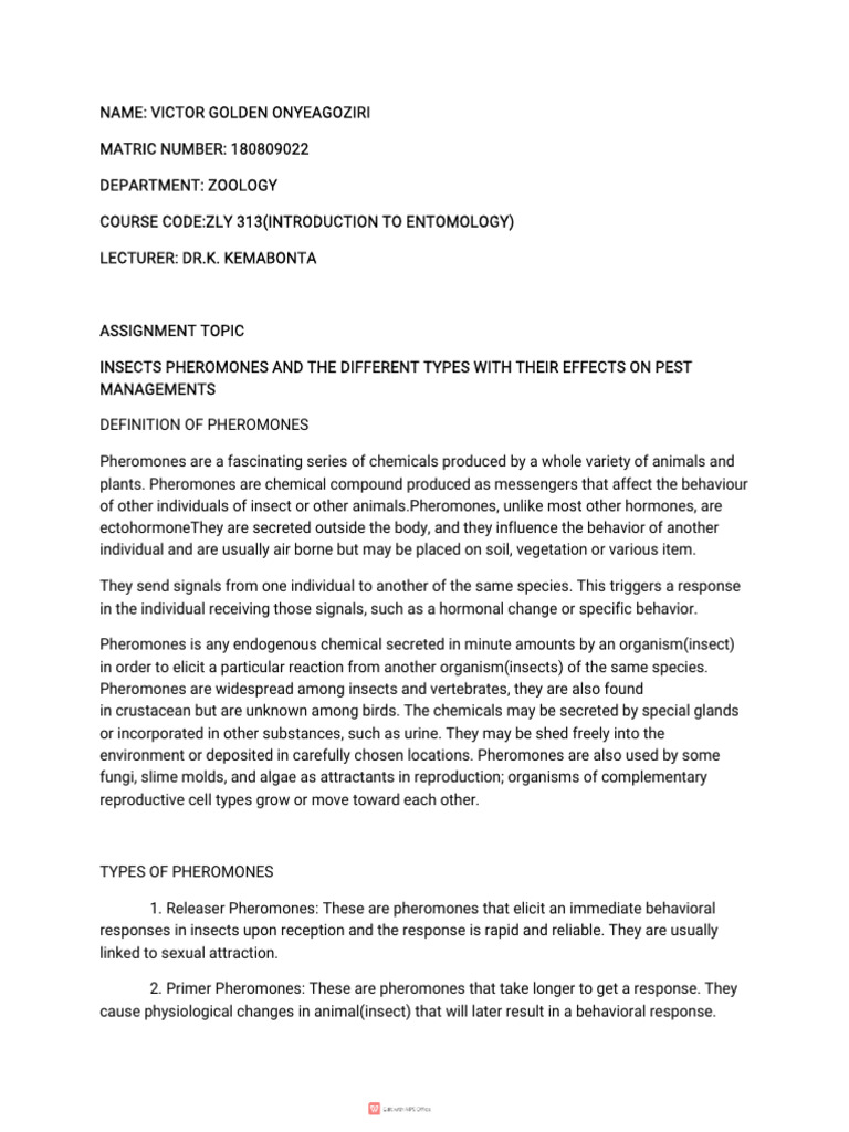 313 Assignment On Pheromones | PDF