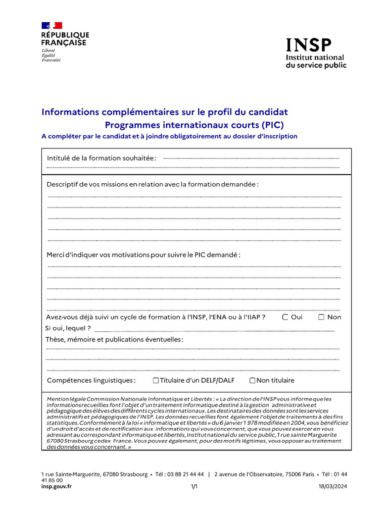 Fiche D'informations Complémentaires Sur Le Candidat | PDF