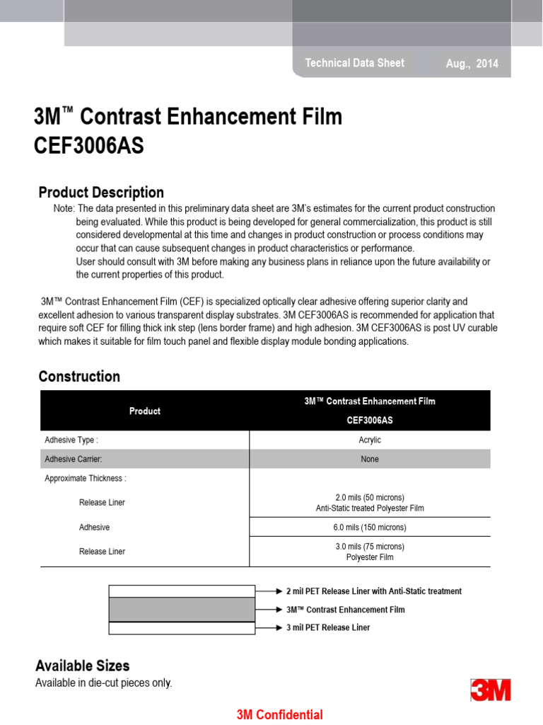 3M Contrast Enhancement Film CEF3006AS: Aug., 2014 Technical Data Sheet ...