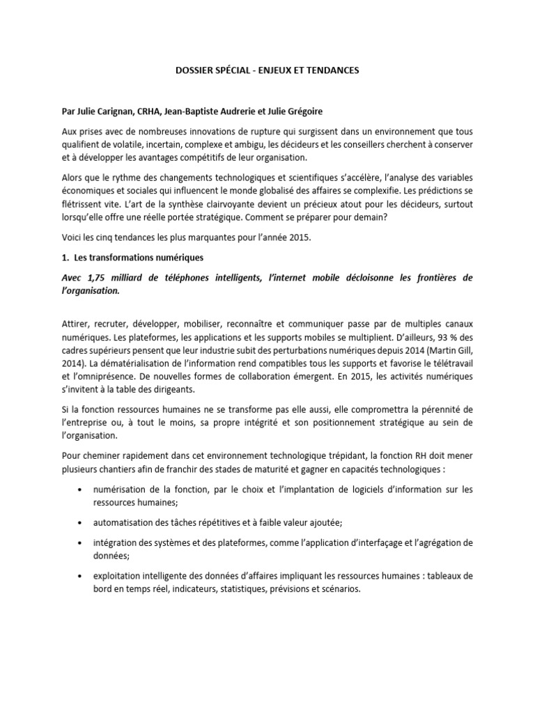 1-Enjeux Et Tendances GRH | PDF