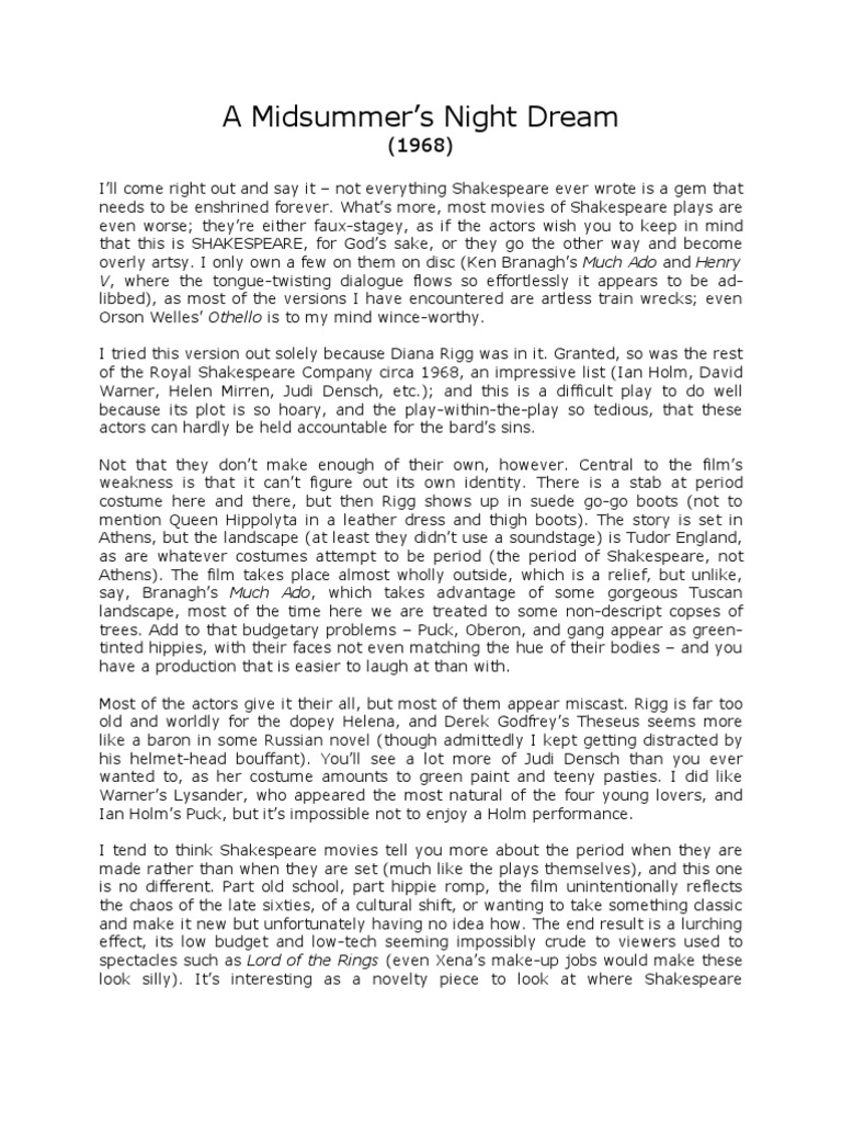 1968 Midsummer Night's Dream Review | PDF | A Midsummer Night's Dream ...