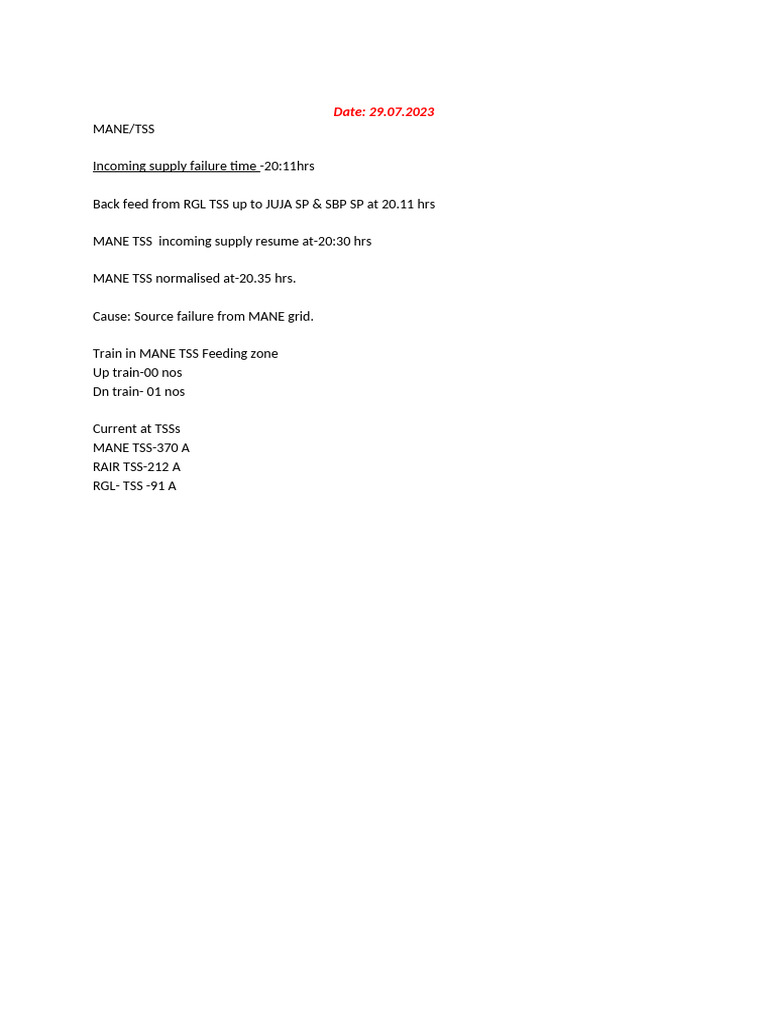 MANE TSS Incoming Supply Failure Format | PDF