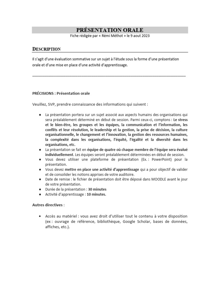 Consignes Présentation Orale | PDF