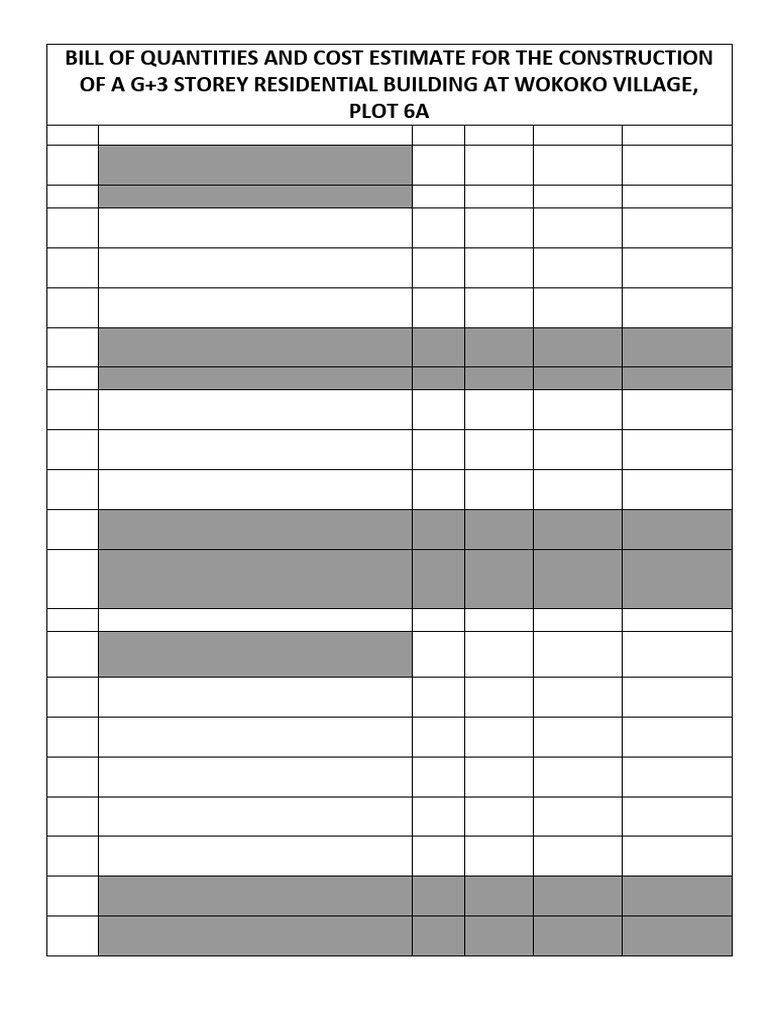 Bill of Quantities and Cost Estimate For The Construction of A G | PDF ...