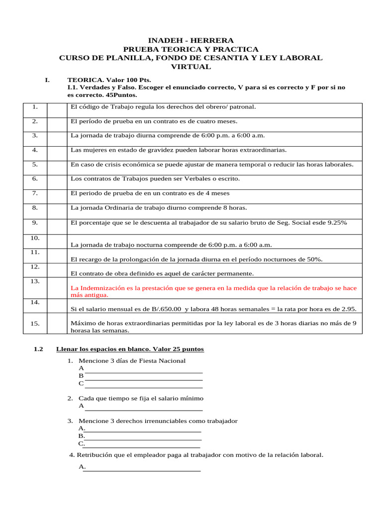 EXAMEN TEORICO Y PRACTICO PLANILLA VIRTUAL | PDF