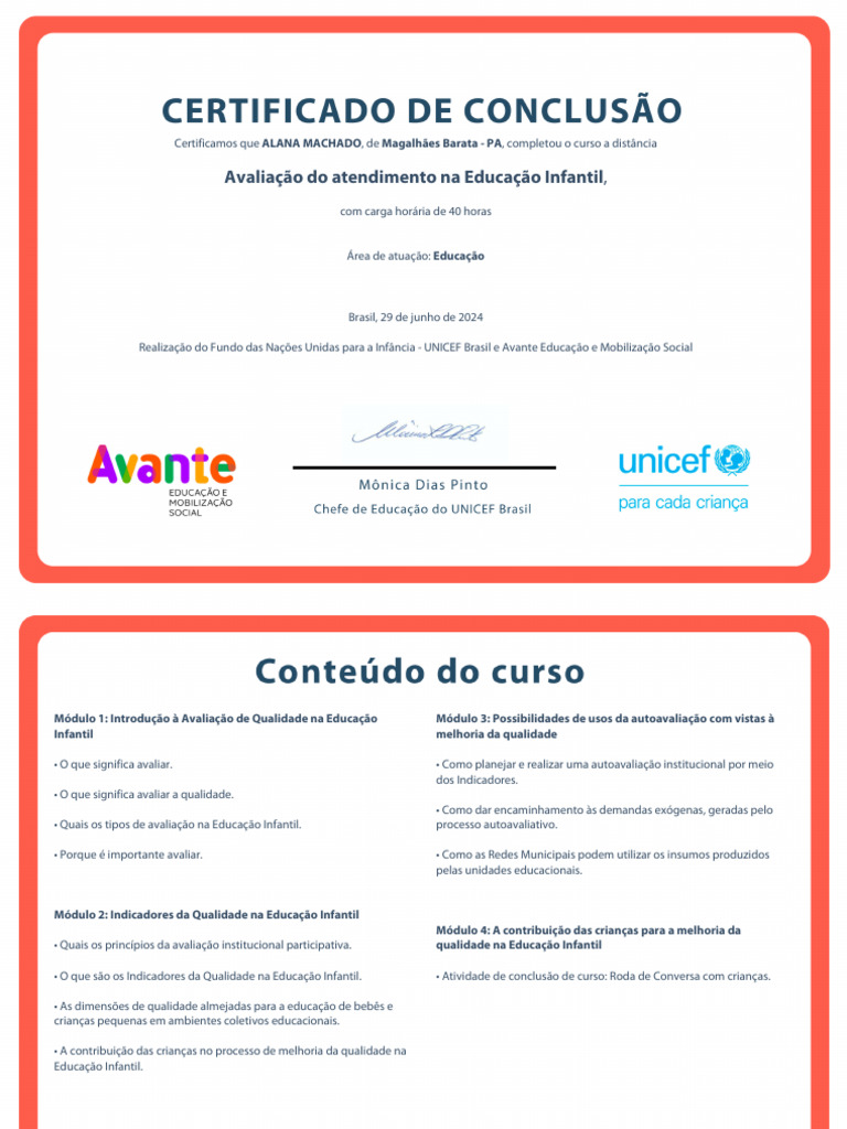 Avaliação Do Atendimento Na Educação Infantil-Certificado 288282 | PDF