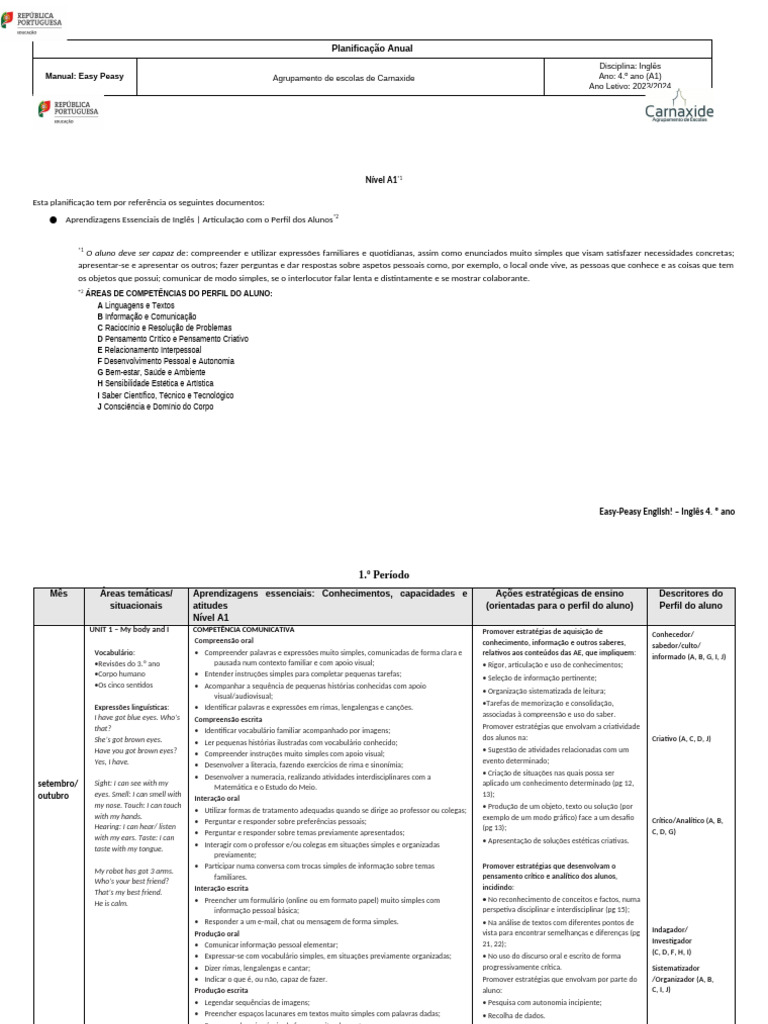 PA 4.º Ano ING 23-24 | PDF