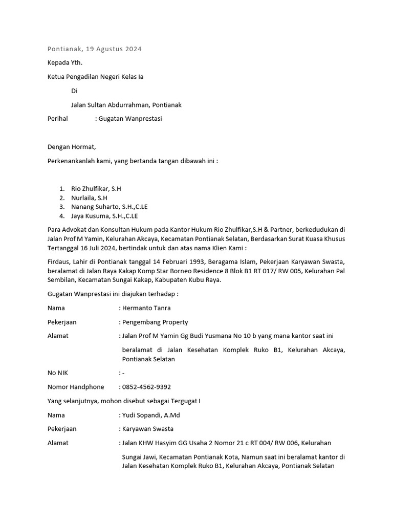 Surat Gugatan Draft | PDF