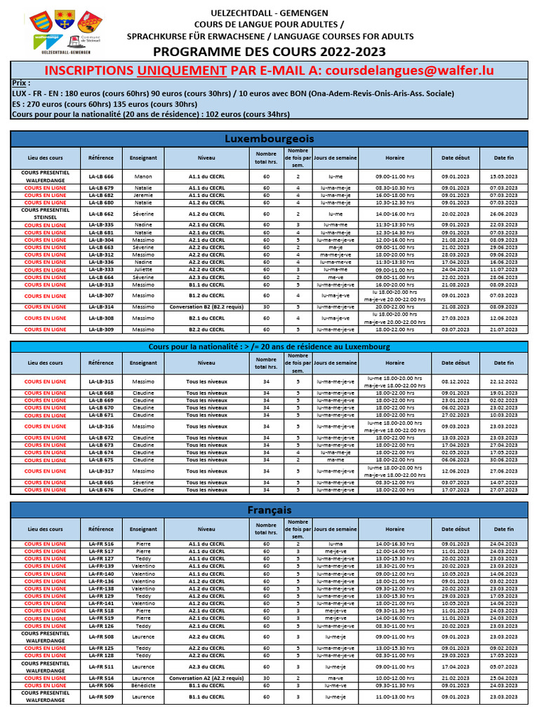 Cours Programme 2022 2023 2 | PDF