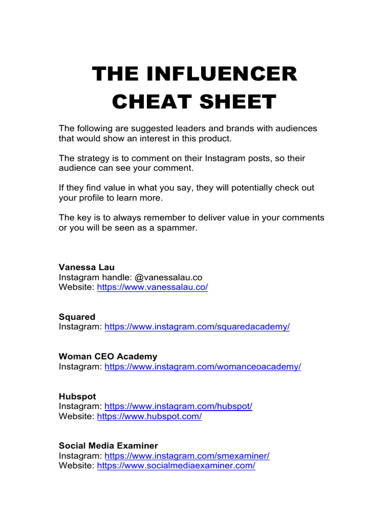 The Influencer Cheat Sheet | PDF