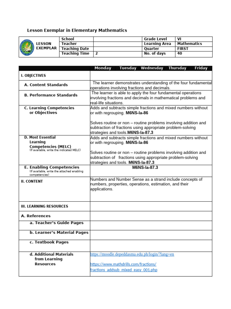 Adding and Subtracting Fractions Lesson | PDF | Learning | Mathematics
