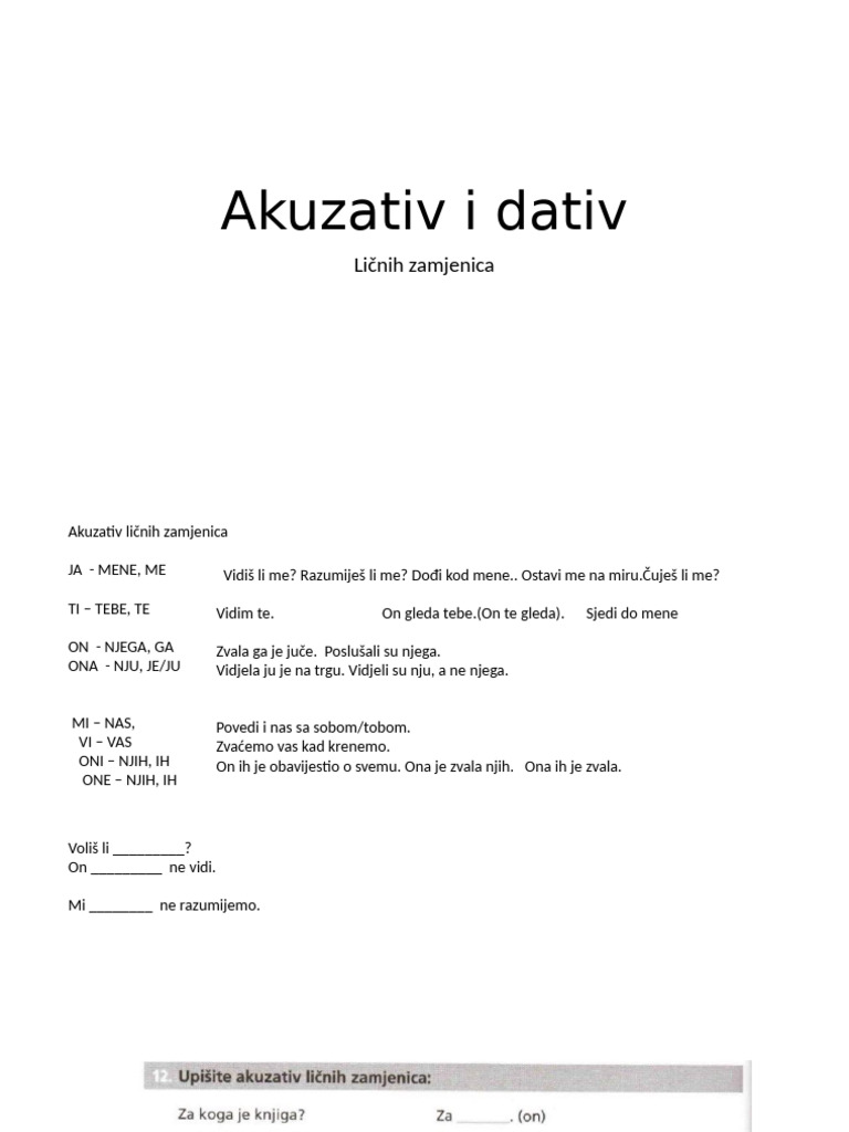 Akuzativ I Dativ Ličnih Zamjenica | PDF