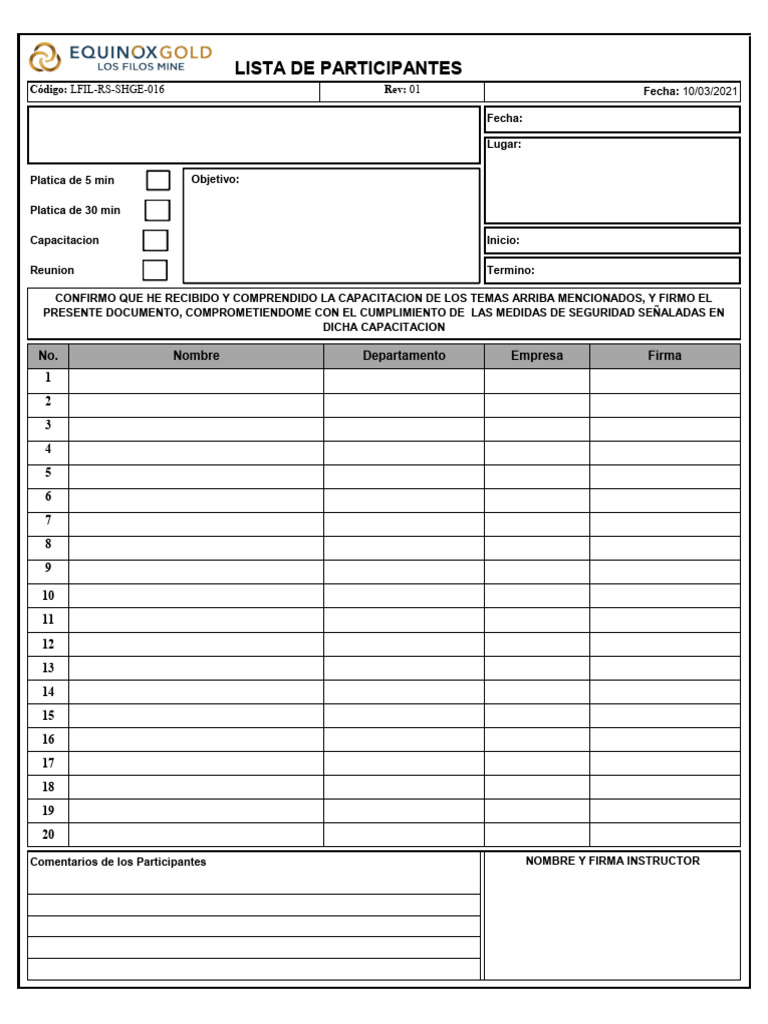 14 Formato Lfil-Rs-Shge-016 Platicas | PDF