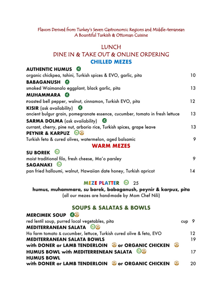 Istanbul Hawaii Menu | PDF