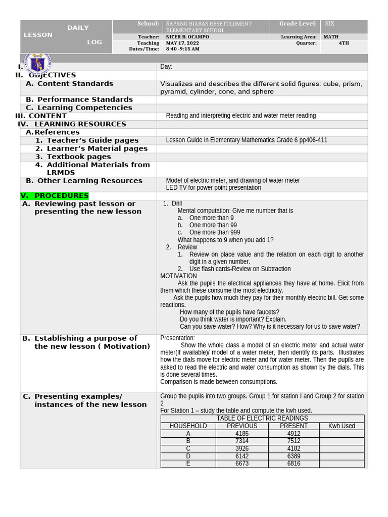 MATH-6-LESSON PLAN_q3 | PDF