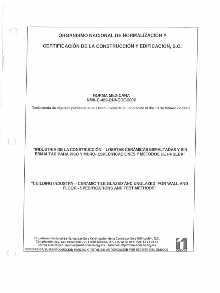 NMX C 422 Onncce 2014 | PDF