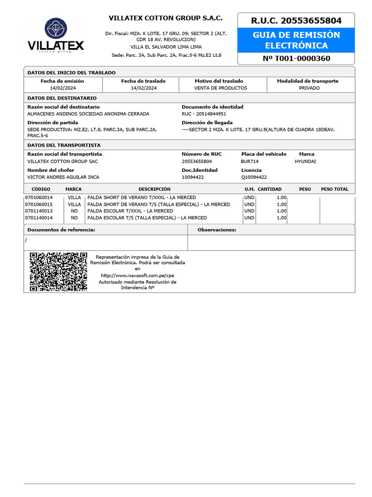 Guias de Remisión T001-0000360 | PDF