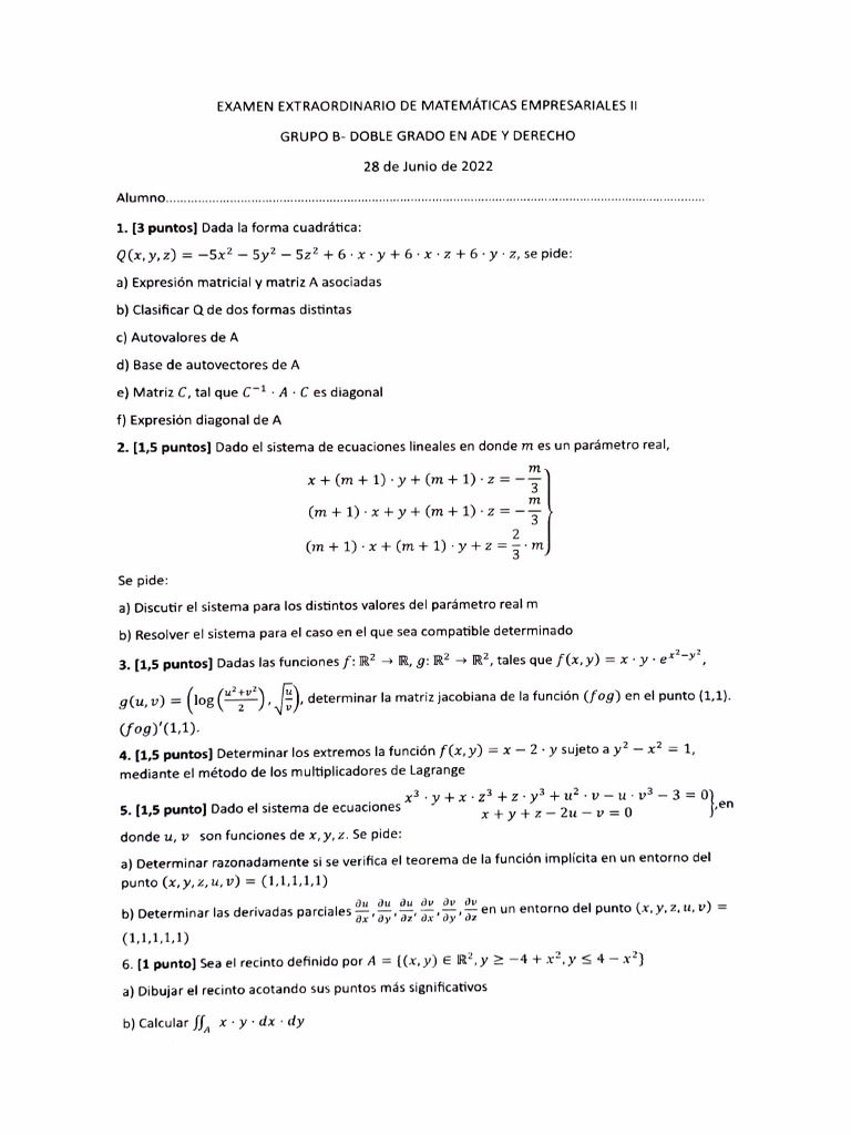 Examen Extr Mat Emp II Grado Ade Derecho | PDF