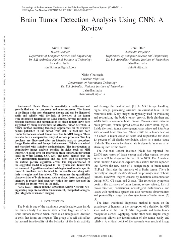 Brain Tumor Detection Analysis Using CNN A Review | PDF | Image ...
