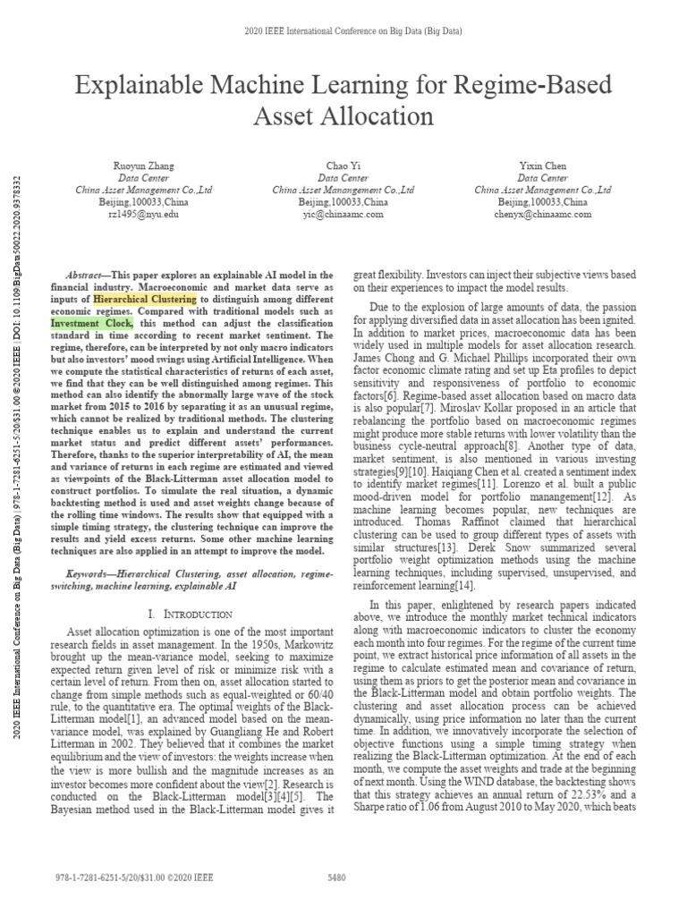 Explainable Machine Learning For Regime-Based Asset Allocation | PDF