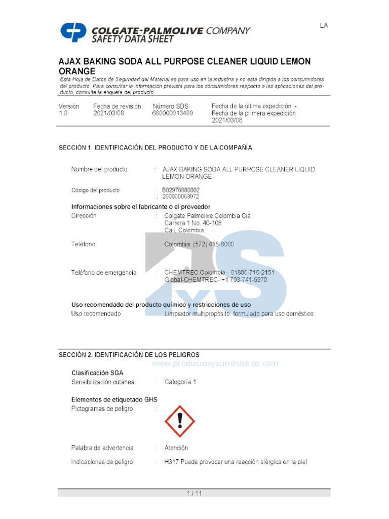 Desinfectante-Ficha Tecnica Ajax | PDF