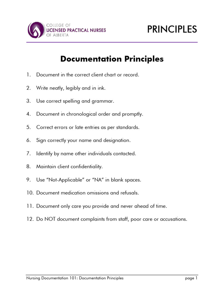 CLPNA Documentation Principles | PDF