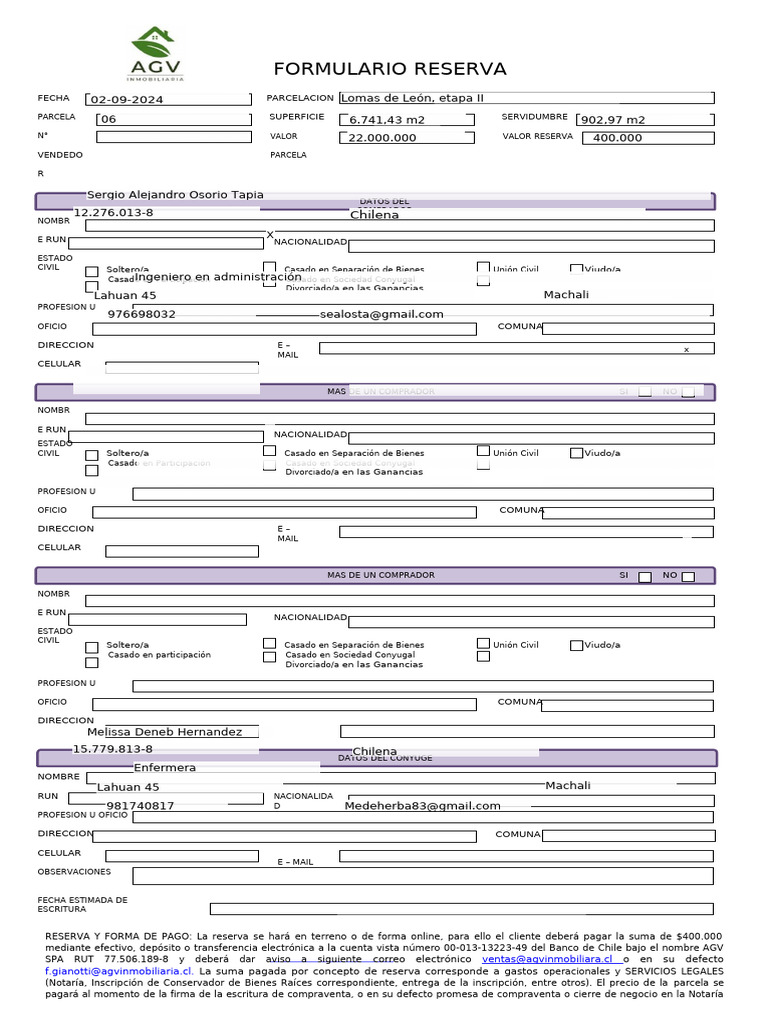 Plantilla Formulario Reserva | PDF