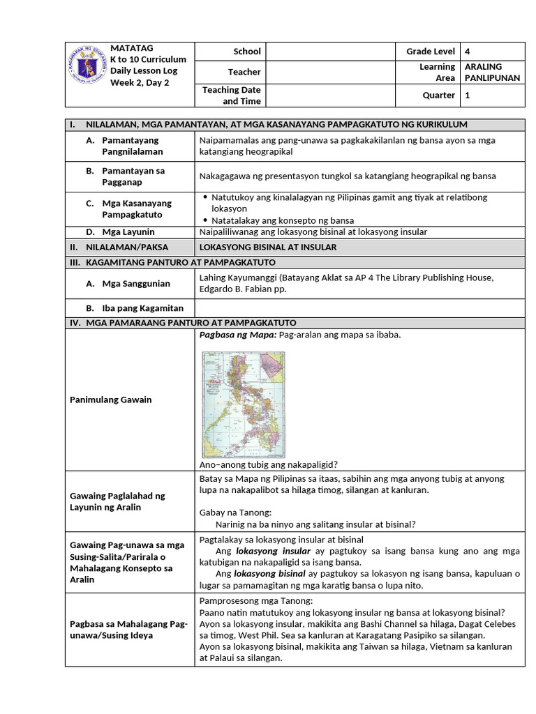 DLL Matatag AP - 4 - Q1 - W2 - Day 2 | PDF