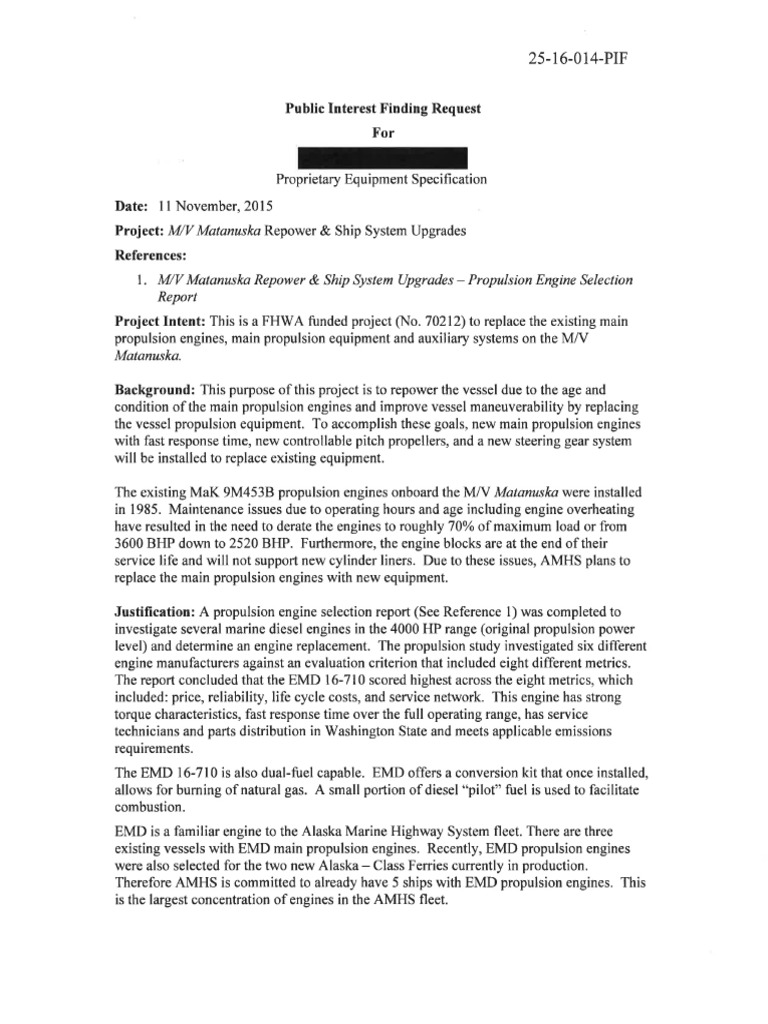 25-16-014-PIF Project 70212 Main Propulsion Engines | PDF | Horsepower | Marine Propulsion