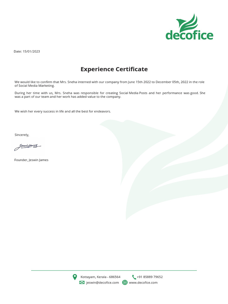 Sneha (Exp Letter) | PDF