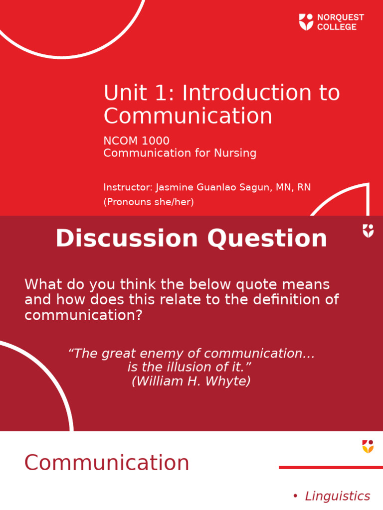 Unit 1 Introduction to Communication - Student | PDF