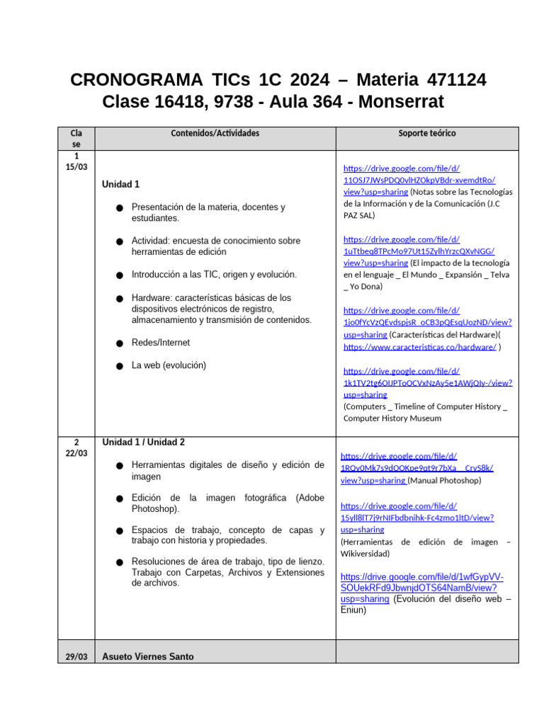 2024 - 15 - 03 - 471124-2024 1c - CRONOGRAMA - TIC3.0 | PDF