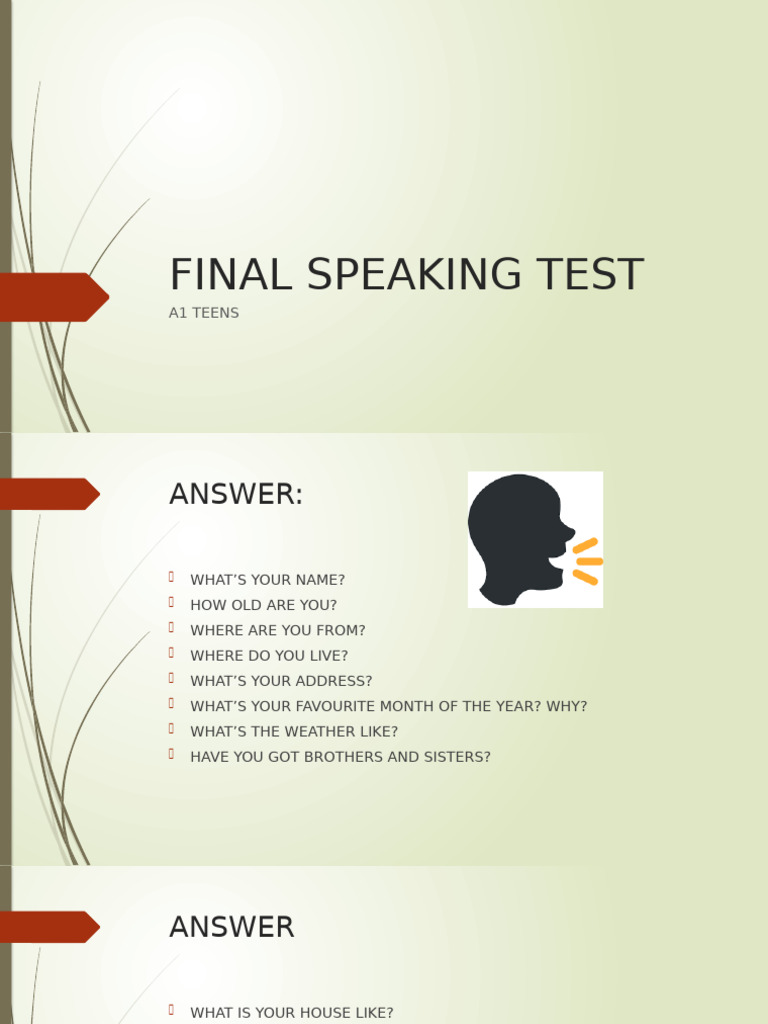 Final Speaking A1 Teens | PDF
