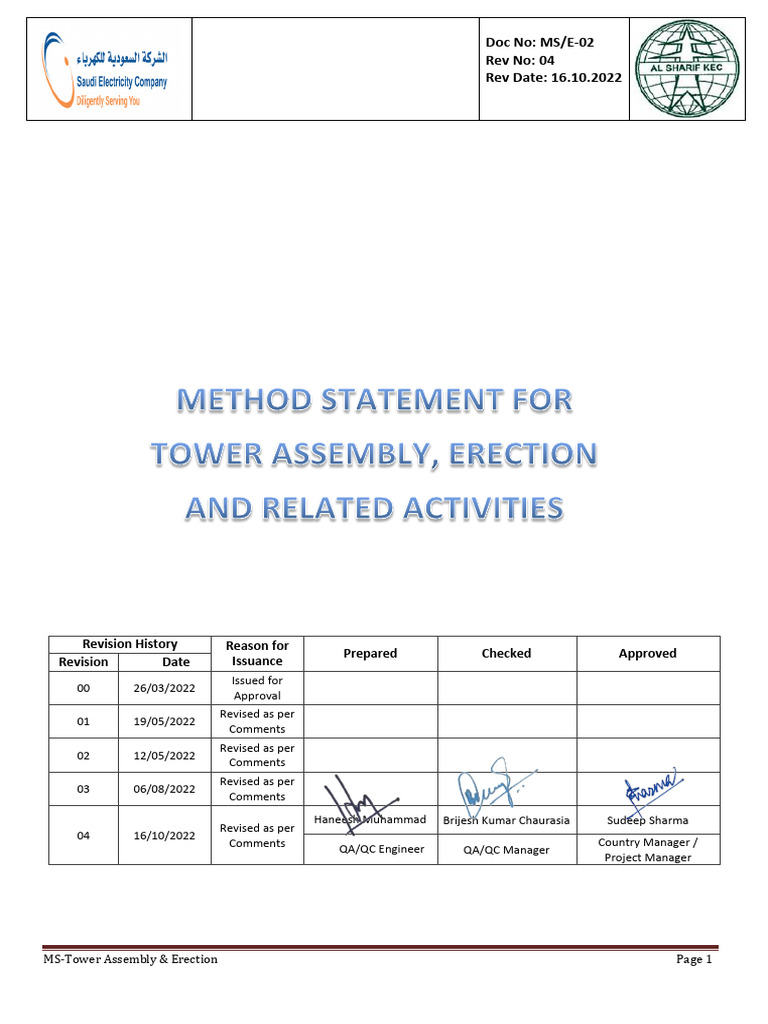 E.2. Method Statement For Tower Assembly, Erection | PDF