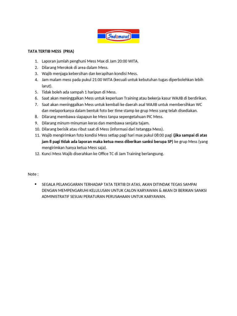 TATA TERTIB MESS 2024 | PDF