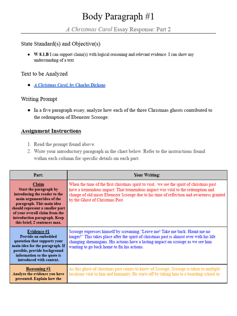 Body Paragraph #1 - Christmas Carol Essay Part 2 | PDF | A Christmas ...