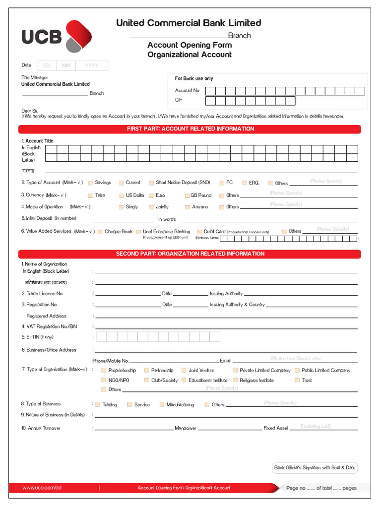 Organizational Account Opening Form | PDF
