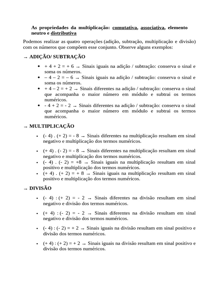 As Propriedades Da Multiplicação Comutativa, Associativa, Elemento ...