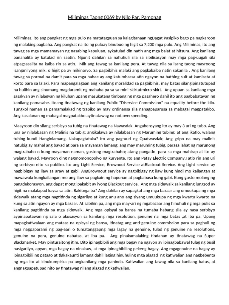 Miliminas Taong 0069 by Nilo Par | PDF