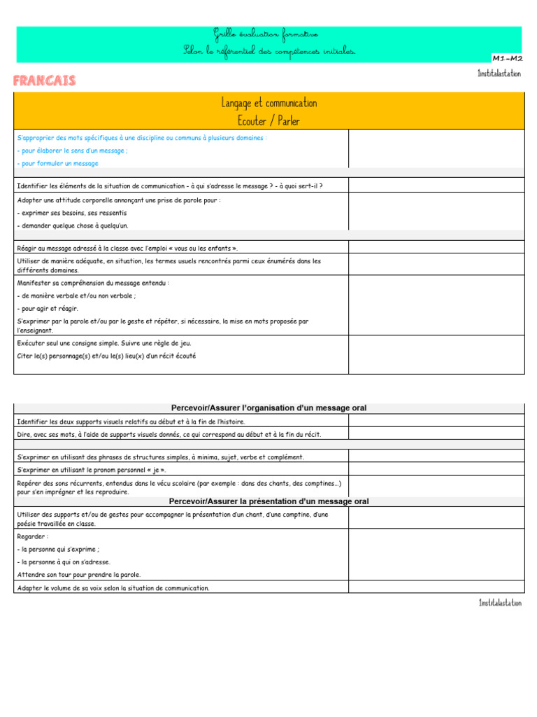 Grille Evaluation Formative m1 m2 1institalastation | PDF