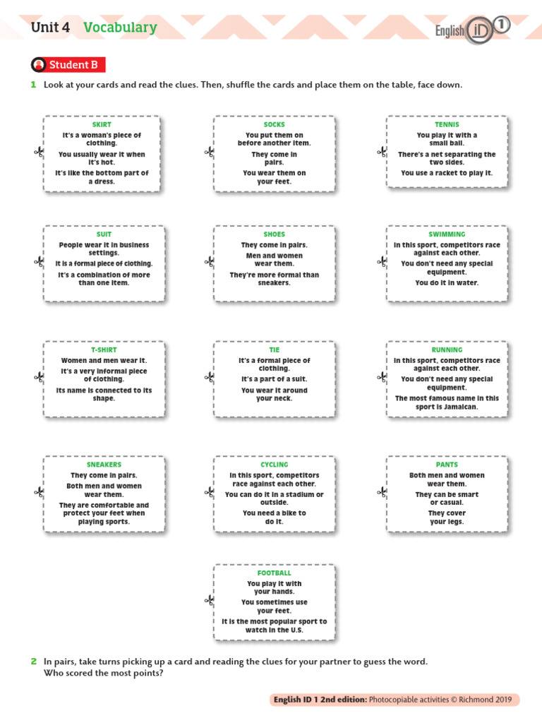 Worksheet - Unit 4 - Vocabulary 4B | PDF