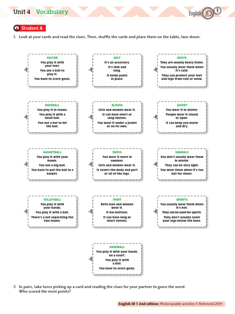 Worksheet - Unit 4 - Vocabulary 4A | PDF