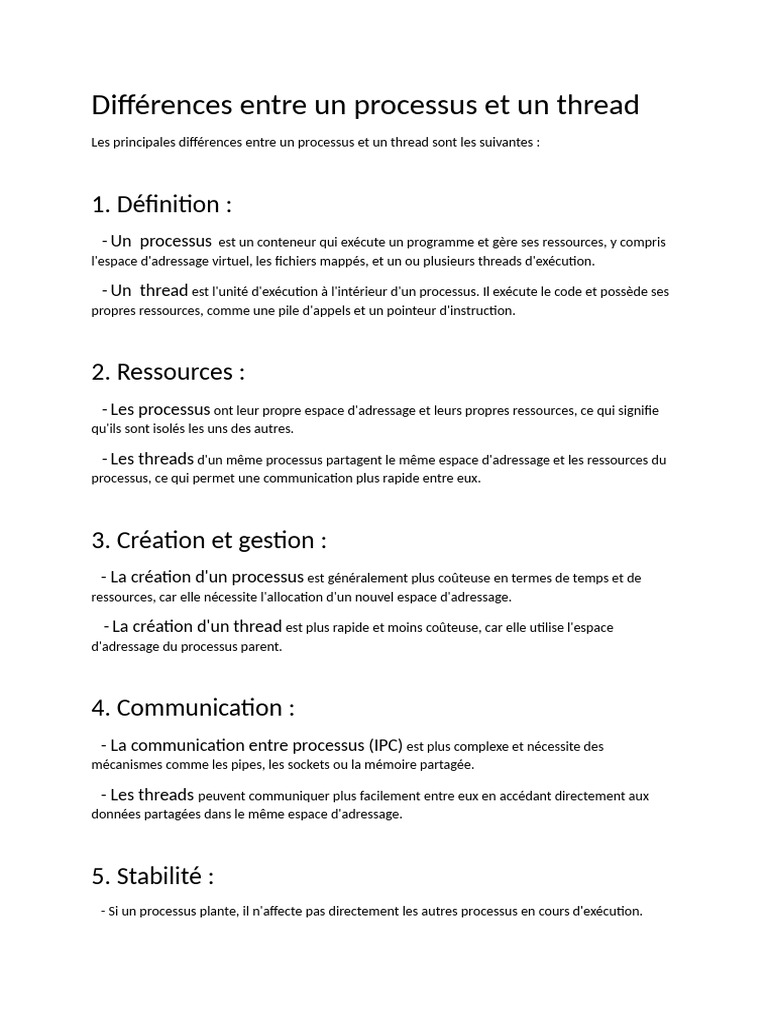 Différences Entre Un Processus Et Un Thread | PDF