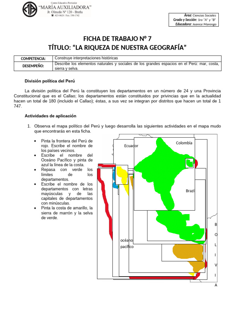 Ficha 1ro A y B GEOGRAFÍA DEL PERÚ 2 | PDF
