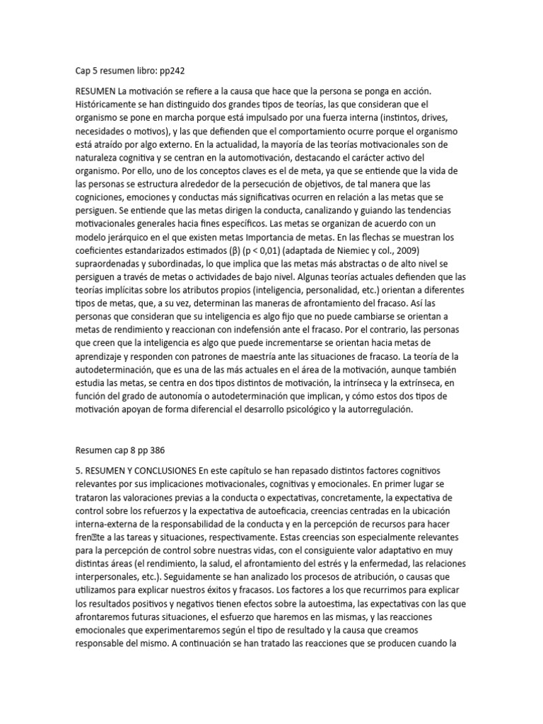 Cap 5-8-12-14 Resumenes Libro | PDF | Motivacional | Motivación