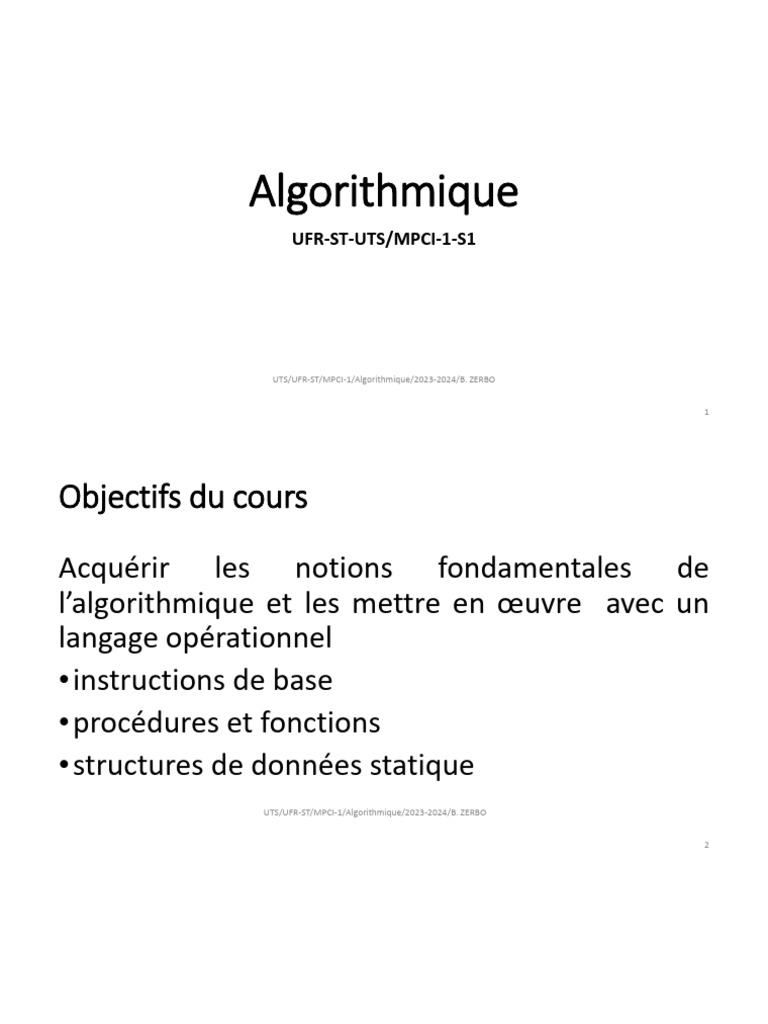 Chap1 Algorithmique MPCI-1 2022-2023-1 | PDF