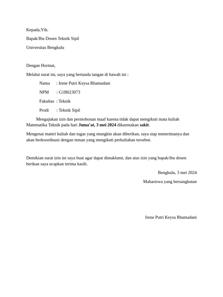 Surat Izin Irenee | PDF