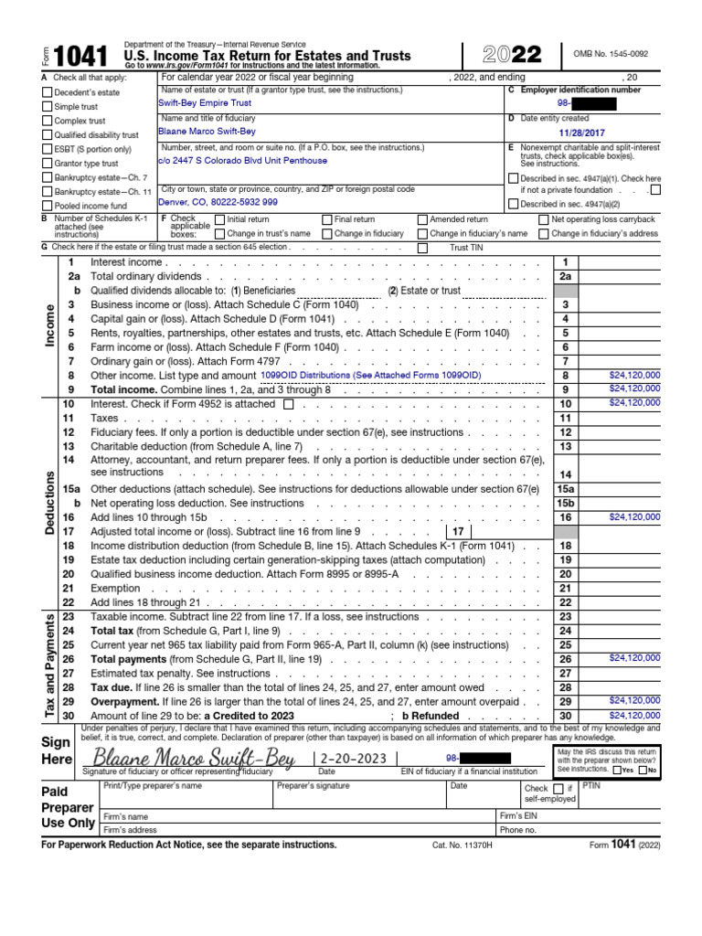 1041 Return 09052024 | PDF