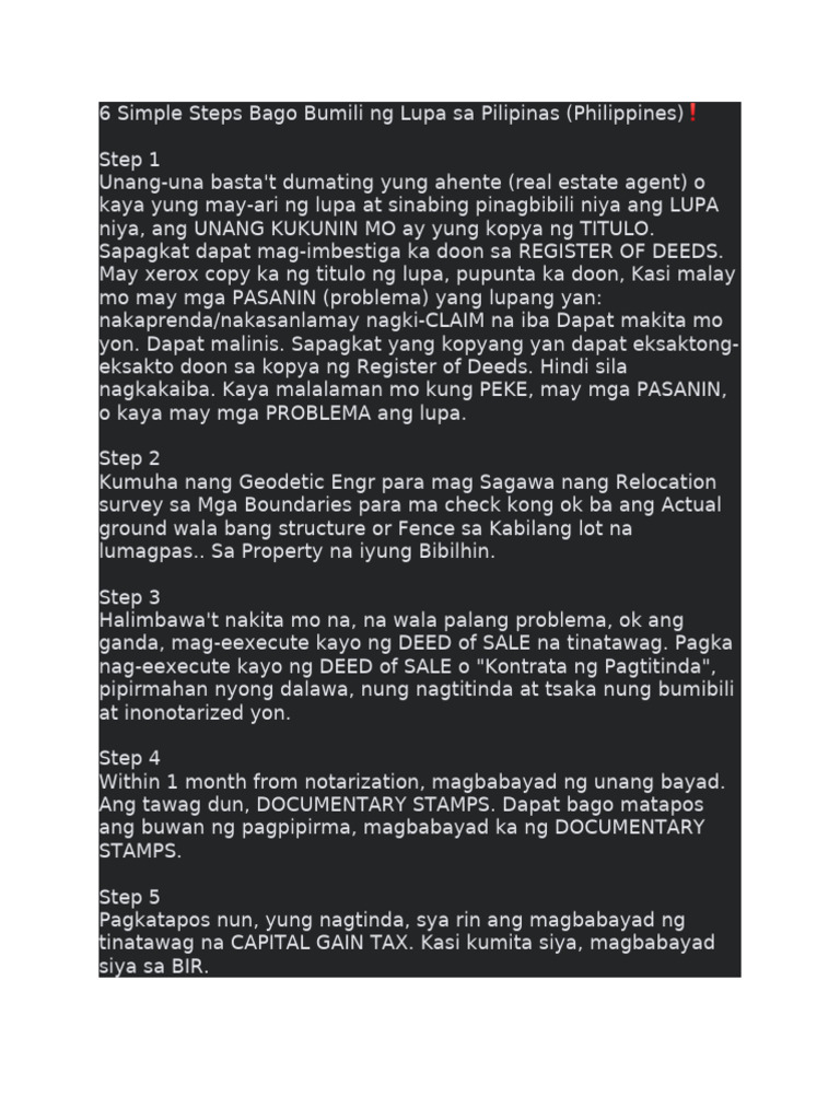 6 Steps Bago Bumili NG Lupa Sa Pilipinas | PDF